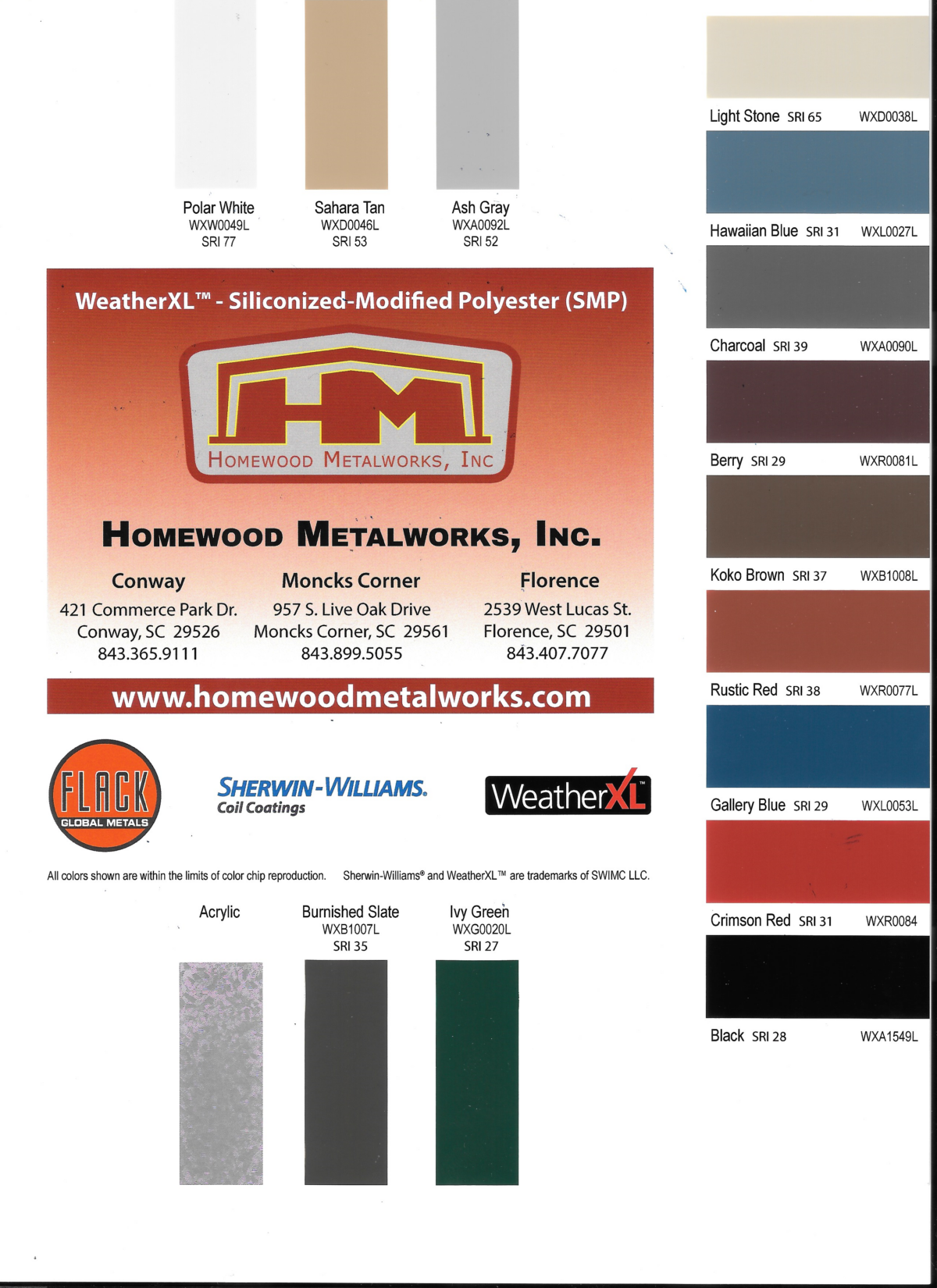 Metal Building Color Chart | Homewood Metalworks